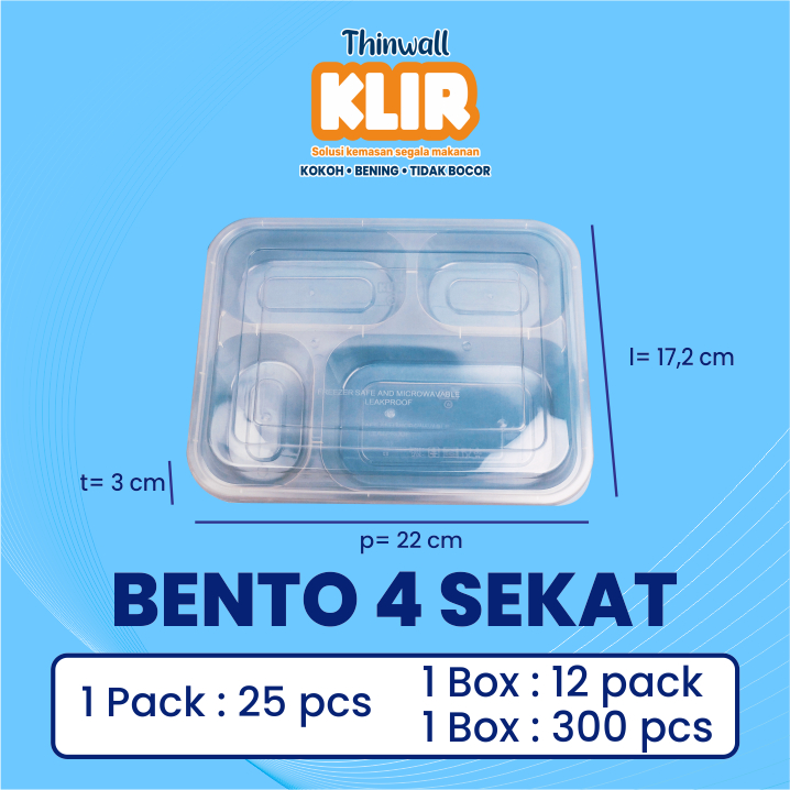 Jual Thinwall Klir Bento 4 Sekat / Bento Sekat 4 Kotak Makanan Isi ...