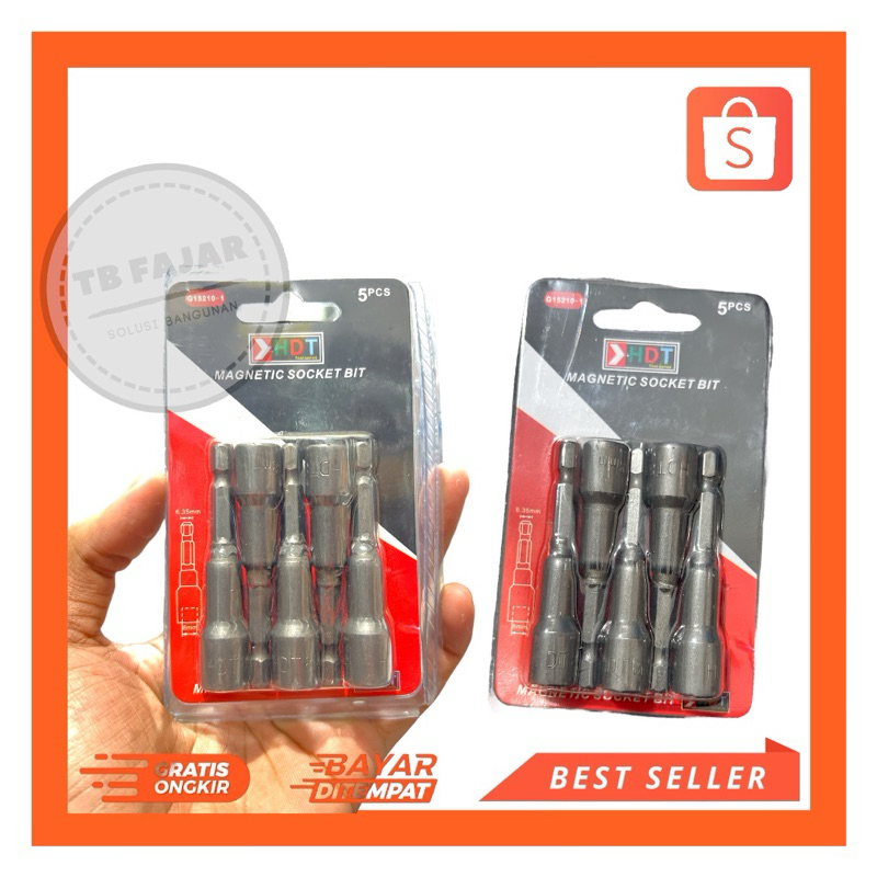 Jual Magnetic Socket Bit Nut HDT 8x65 / Mata Bor Baut Roofing Isi 5 pcs ...