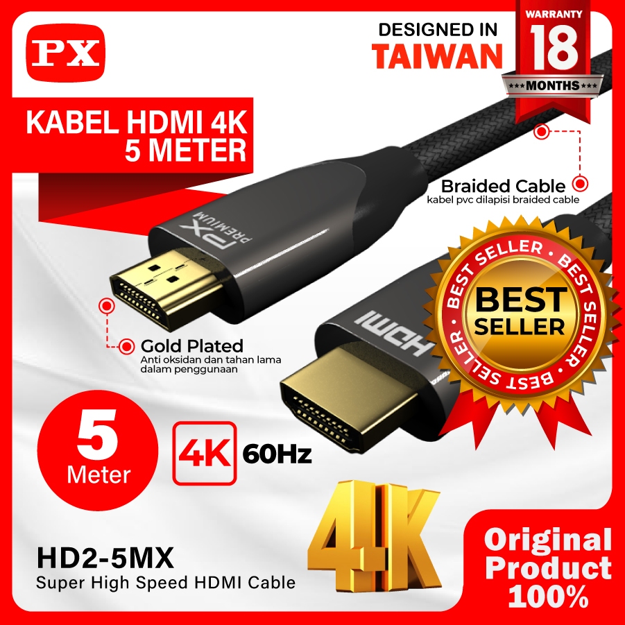 Jual Kabel HDMI Ultra HD 4K High Speed HDR Nylon Braided 5M PX HD2-5MX ...