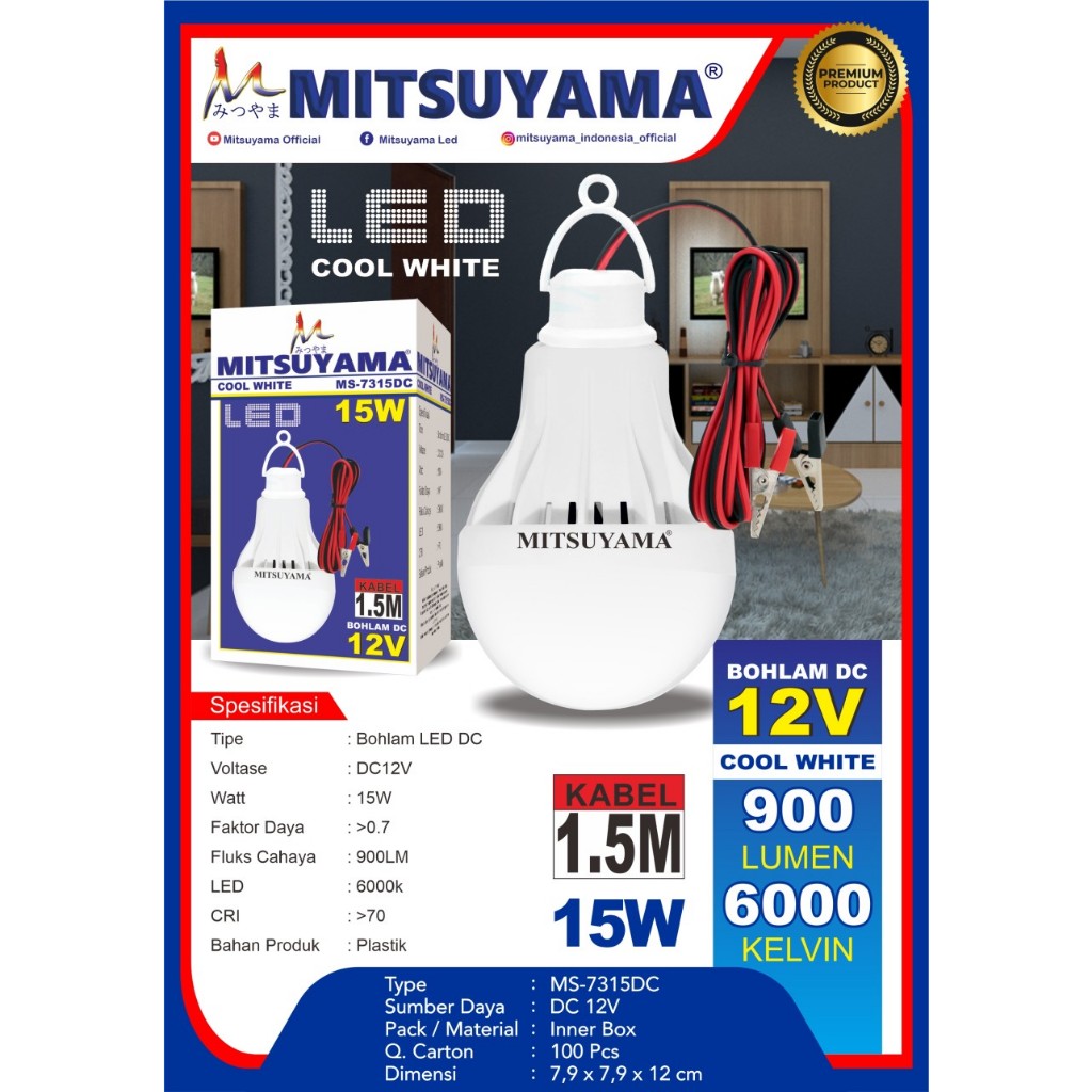 Jual Lampu Bohlam LED DC 12v 15 Watt Mitsuyama Colok Aki / Solar Panel | Shopee Indonesia