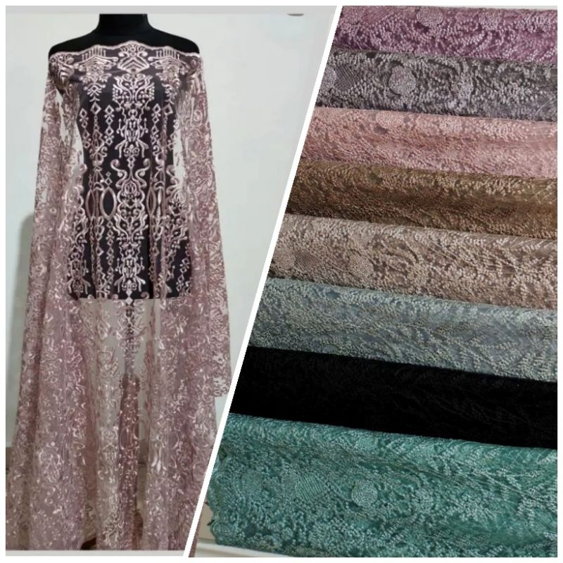 Jual KAIN BROKAT TILE BORDIR MOTIF DAYAK, KAIN BRUKAT TILE BORDIR, KAIN ...