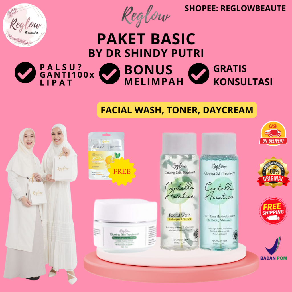 Jual Skincare Reglow Original [FREE SHEETMASK] glowing whitening series ...