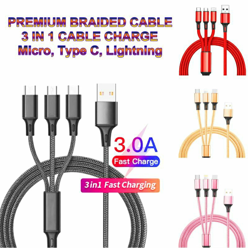 Jual Kabel 3 in 1 Fast Charging Usb Micro Lighting typeC Kabel Charger ...