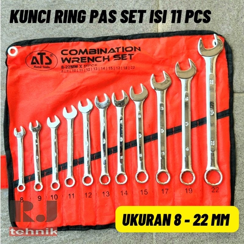 Jual Kunci Ring Pas Set Combination Spanner Wrench Set 11pcs (8-22mm) | Shopee Indonesia
