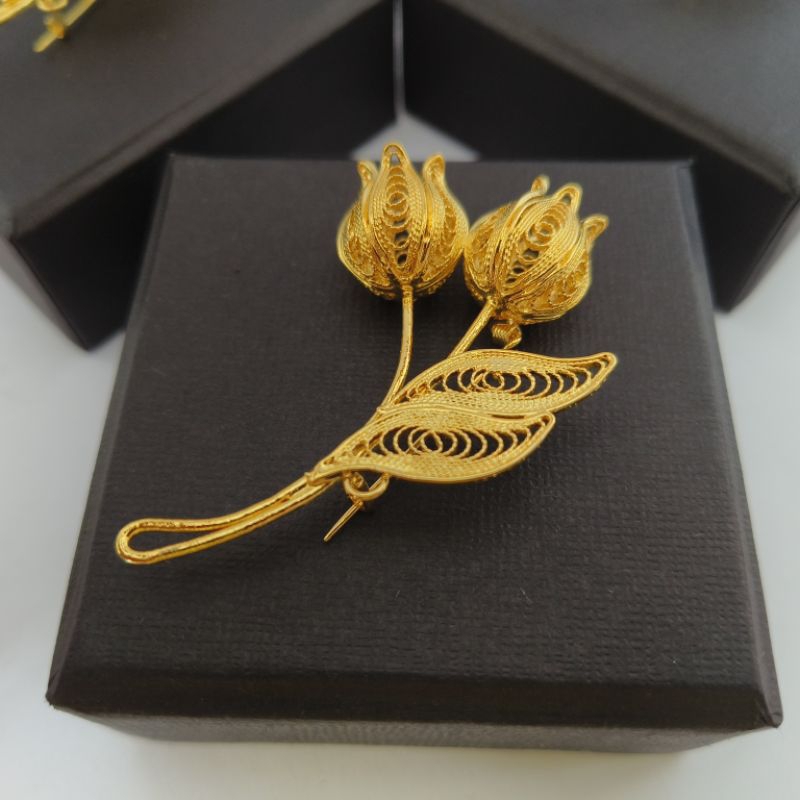 Jual bros bunga tulip lapis emas 24k kualitas premium asli kerajinan tangan kotagede yogyakarta ...