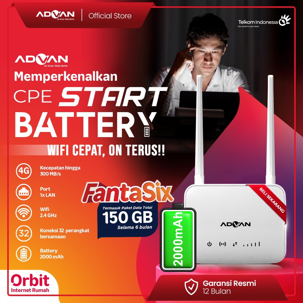 Jual Telkomsel Orbit Fantasix Data 150GB Advan CPE Router Hybrid 4G LTE ...