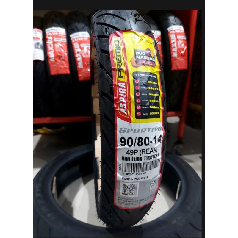 Jual Ban Luar Tubeless 90/80-14 Rear Aspira Premio Sportivo (Belakang Mio, Mio J, Spin) | Shopee ...
