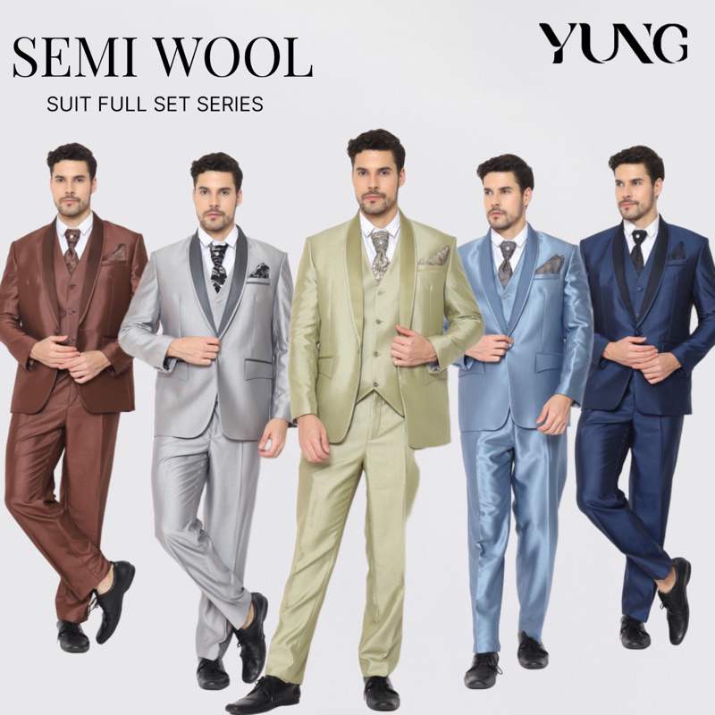 Jual Jas Pria Pengantin Formal Setelan Semi Wool Full Set Jas + Rompi ...