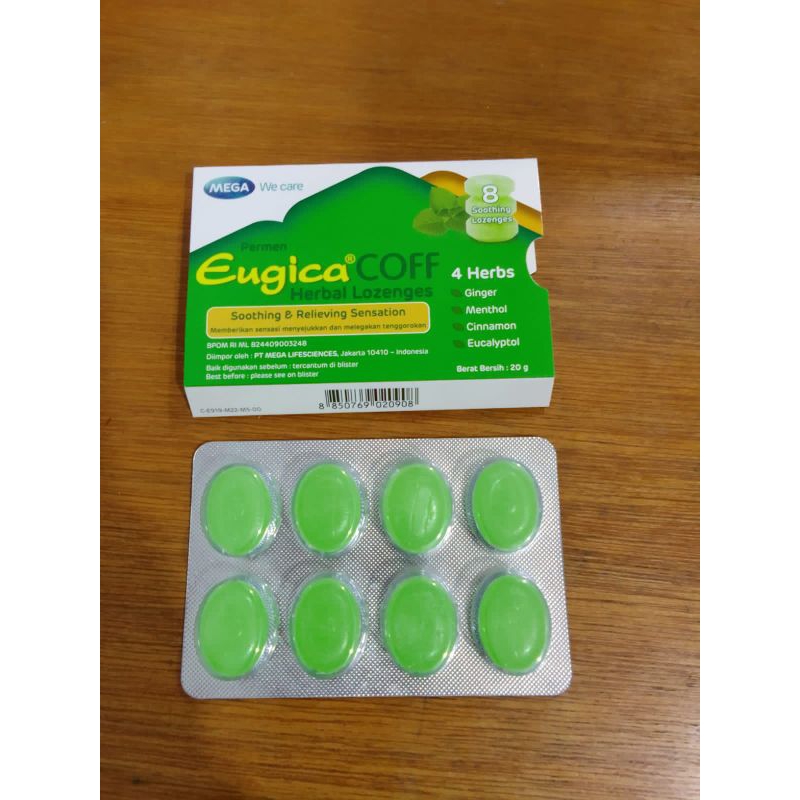 Jual PERMEN EUGICA COFF HERBAL LOZENGES PERMEN TENGGOROKAN 1 STRIP ISI ...