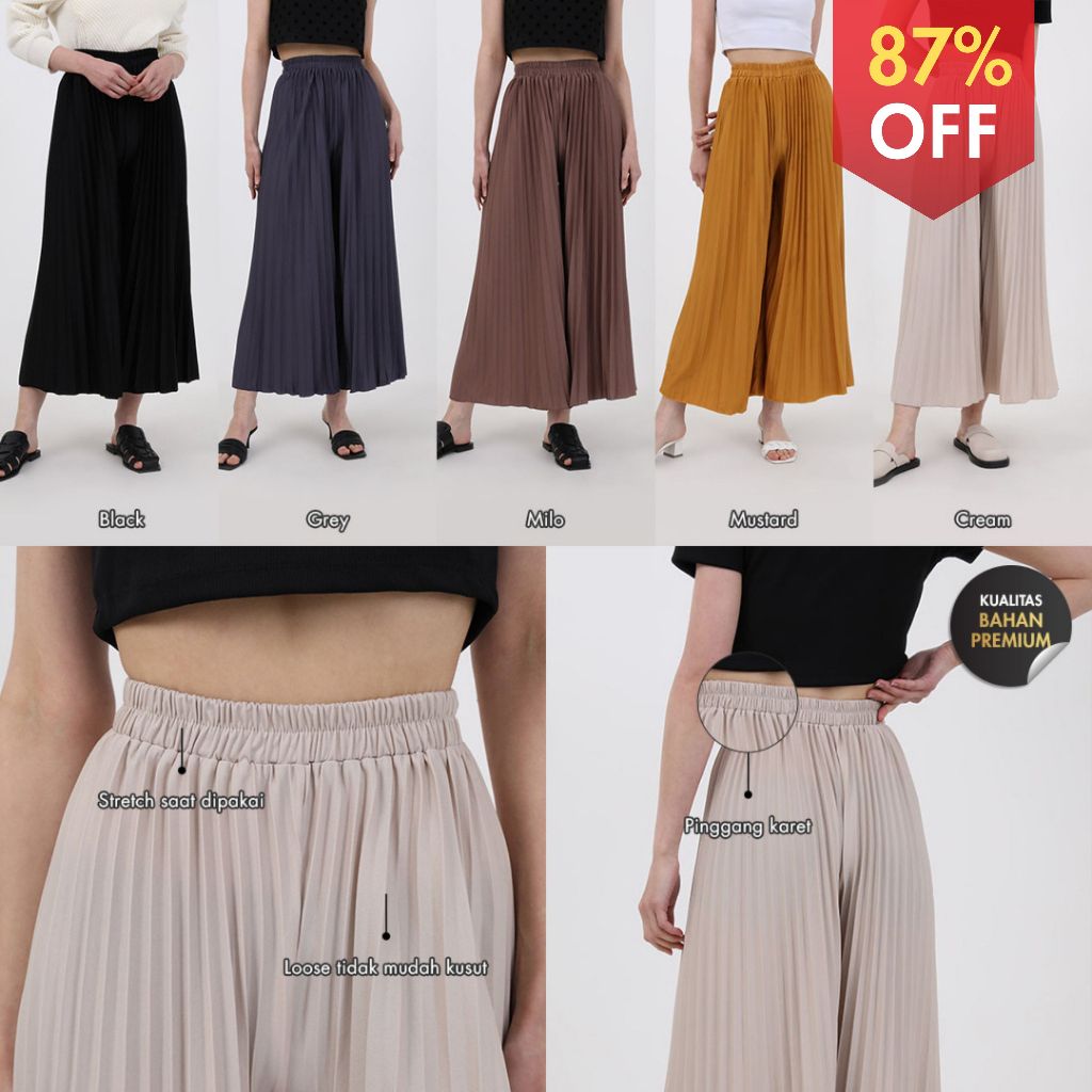 Jual Berrybenka - Celana Bahan Tekka Sheyna Pleats Cullote | Shopee ...