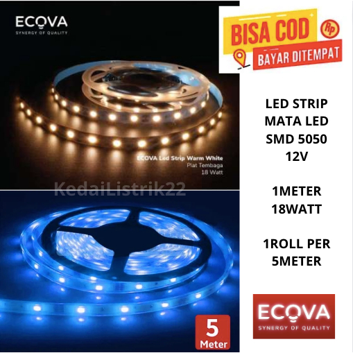 Jual ECOVA LED STRIP SMD 5050 5 METER / ROLL INDOOR 12 VOLT BIRU DAN ...