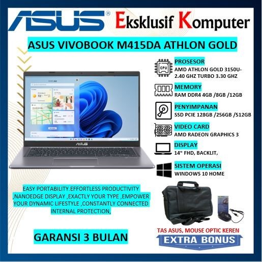 Jual LAPTOP ASUS VIVOBOOK 14 M415DA AMD ATHLON GOLD 3150U 8GB 512GB 14 ...