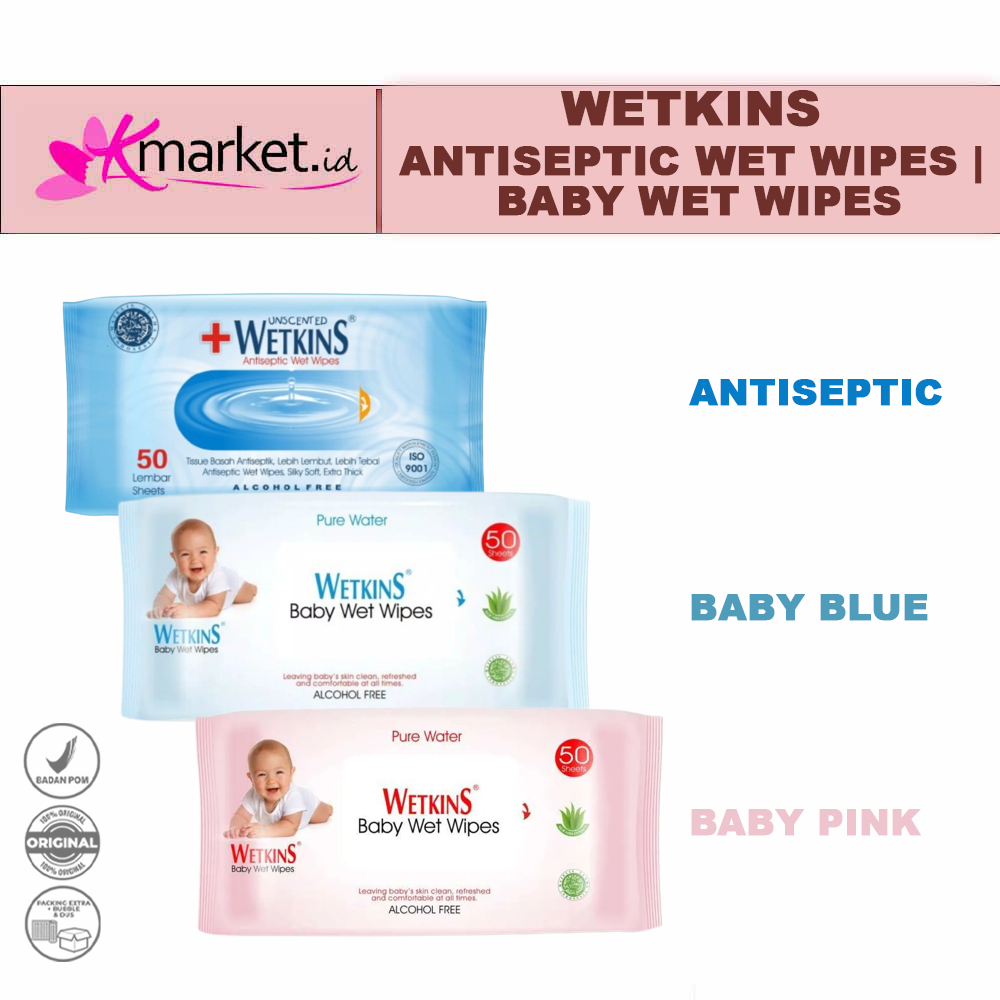 Jual Wetkins Daily Wipes | Tisu Basah | Antiseptic Wet Wipes |Baby Blue ...