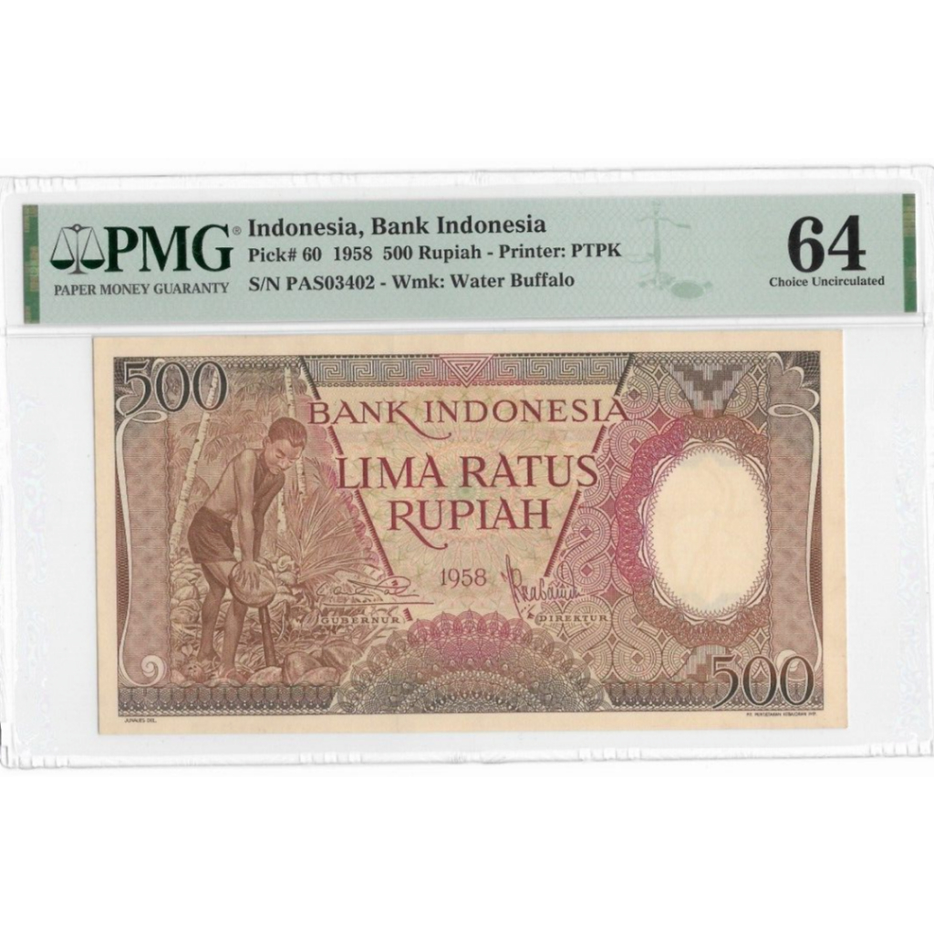Jual Indonesia 500 Rupiah 1958 P60 PMG 64 Choice Uncirculated Watermark Buffalo | Shopee Indonesia