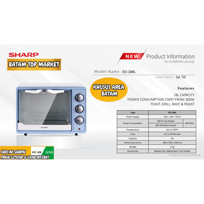 Jual SHARP ELECTRIC OVEN EO18BL 18L GARANSI RESMI [ BATAM ] | Shopee Indonesia