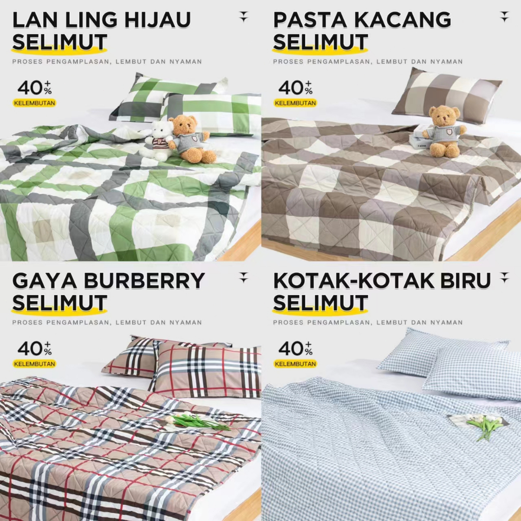 Jual Sprei Set Bahan Polyester / Seprai Motif Kotak Kotak Ukuran ...