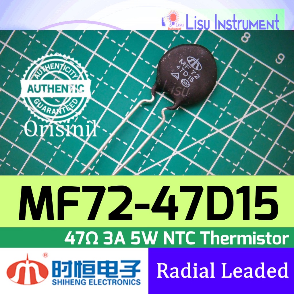 Jual MF72 47D15 47Ω 3A 5W ±20% 3200K ±10% NTC Thermistor MF72-47D15 Radial Leaded Shiheng ...