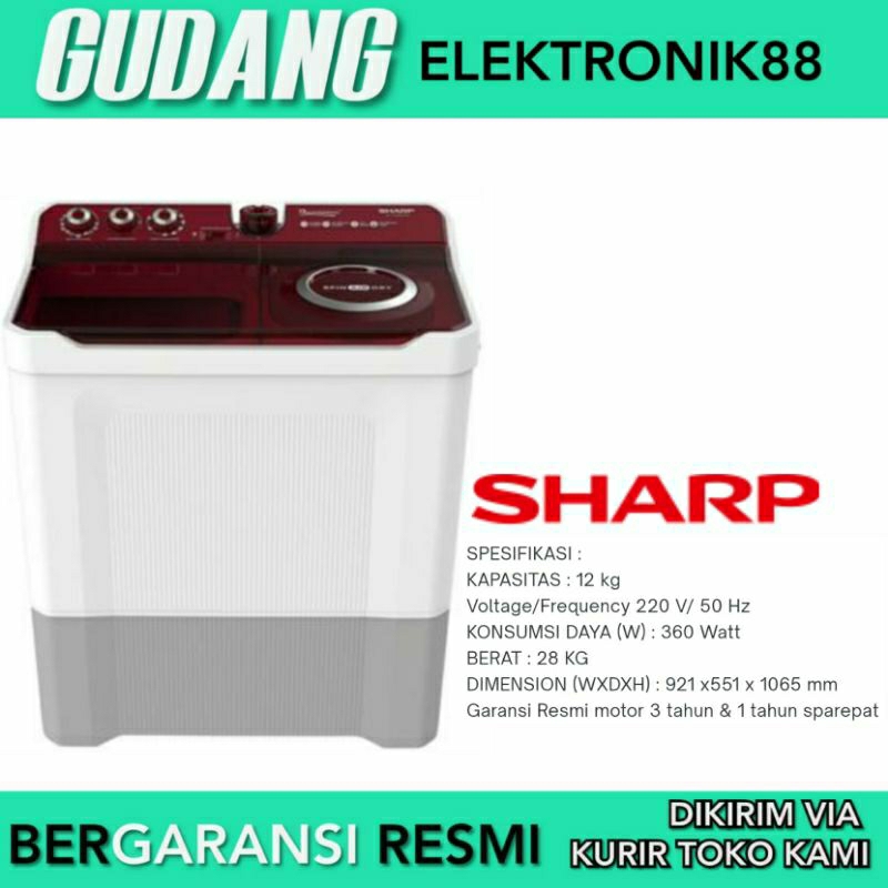 Jual Mesin Cuci Sharp 2 Tabung 12 Kg ES-T1290 Twin Tub 12Kg Aquamagic | Shopee Indonesia