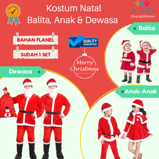 Jual KOSTUM SANTA DEWASA ANAK BALITA NATAL CEWE COWO 1 SET COSPLAY ...