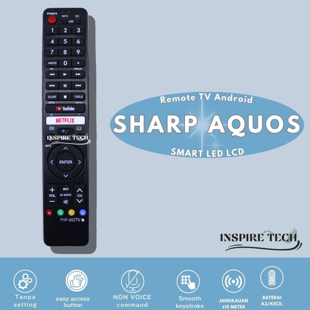 Jual REMOT REMOTE TV SHARP AQUOS SMART LED ANDROID GB326WJSA Type 602 ...