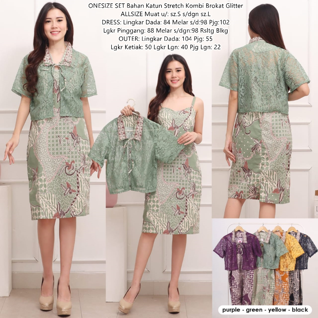 Jual Set Dress Batik Tanktop Lengan Setali dan Outer Brokat Glitter ...