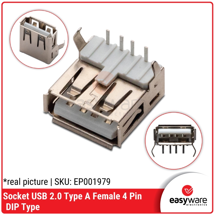 Jual Socket USB A Female Jack Port Socket Connector - USB A PCB 4 Pin ...