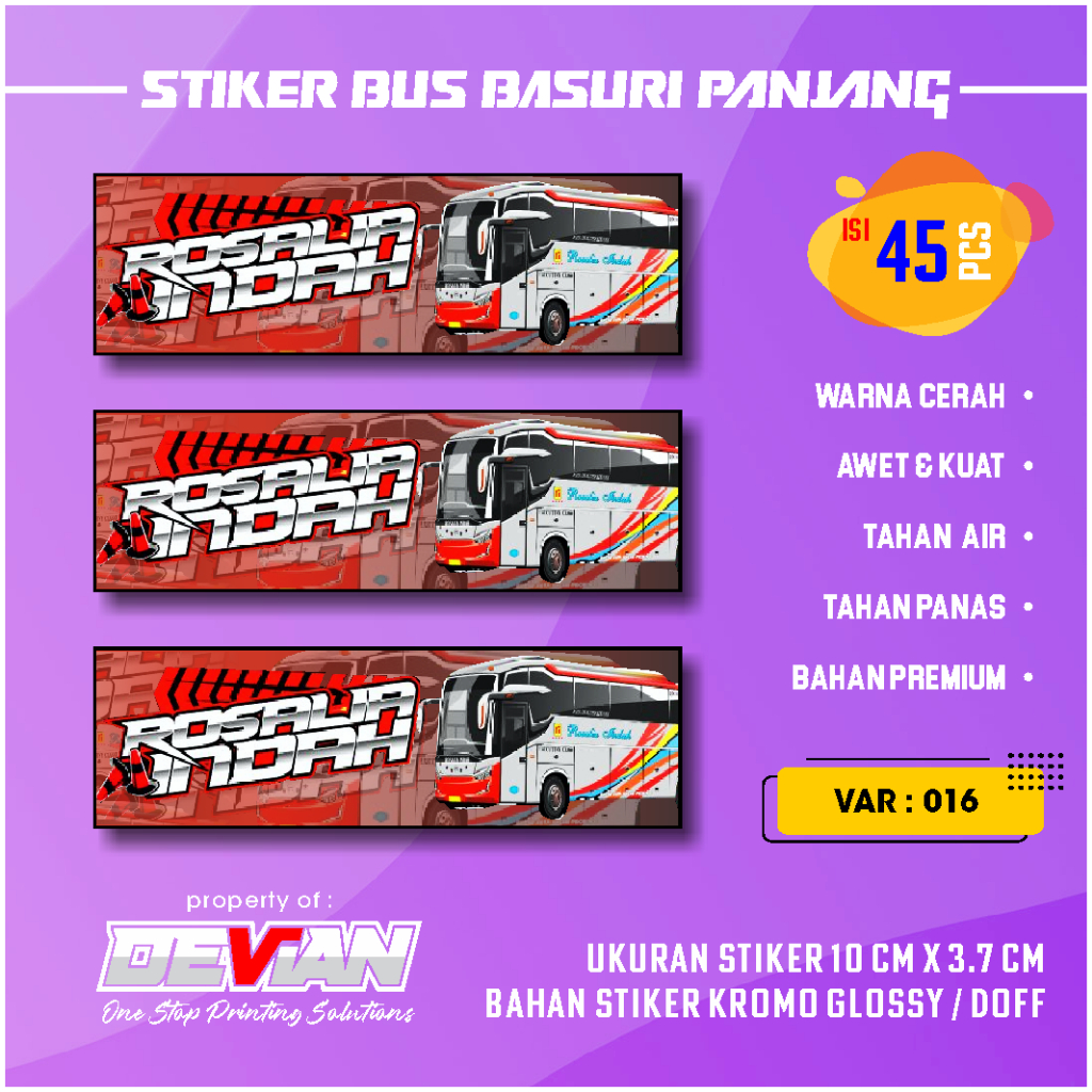 Jual stiker bus basuri ROSALIA INDAH panjang [016] isi 45 pcs warna ...