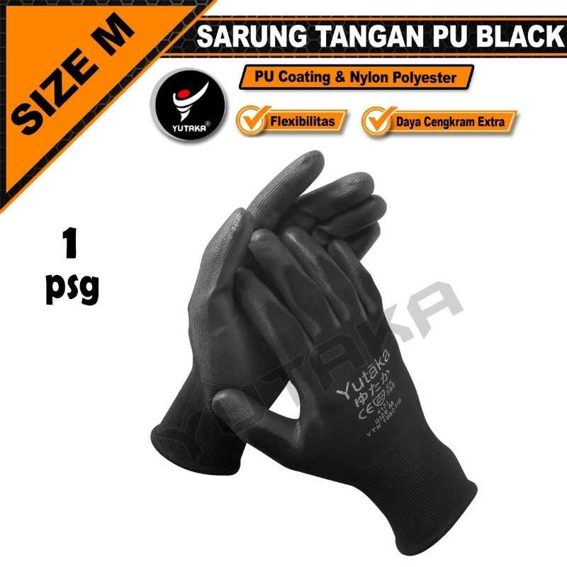 Jual Sarung Tangan PU hitam black palm fit yutaka glove-M/ Sarung ...