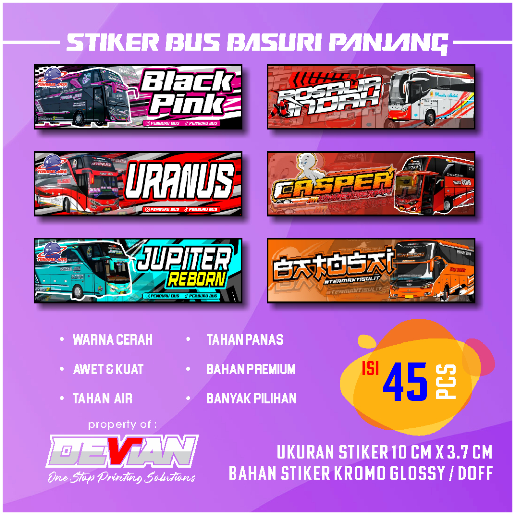 Jual isi 45 stiker BUS BASURI memanjang ( black pink uranus jupiter ...