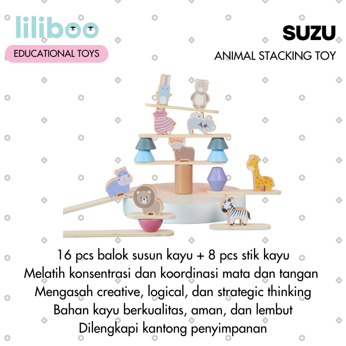 Jual LILIBOO SUZU Mainan Edukasi Anak Montessori Kayu Animal Stacking ...