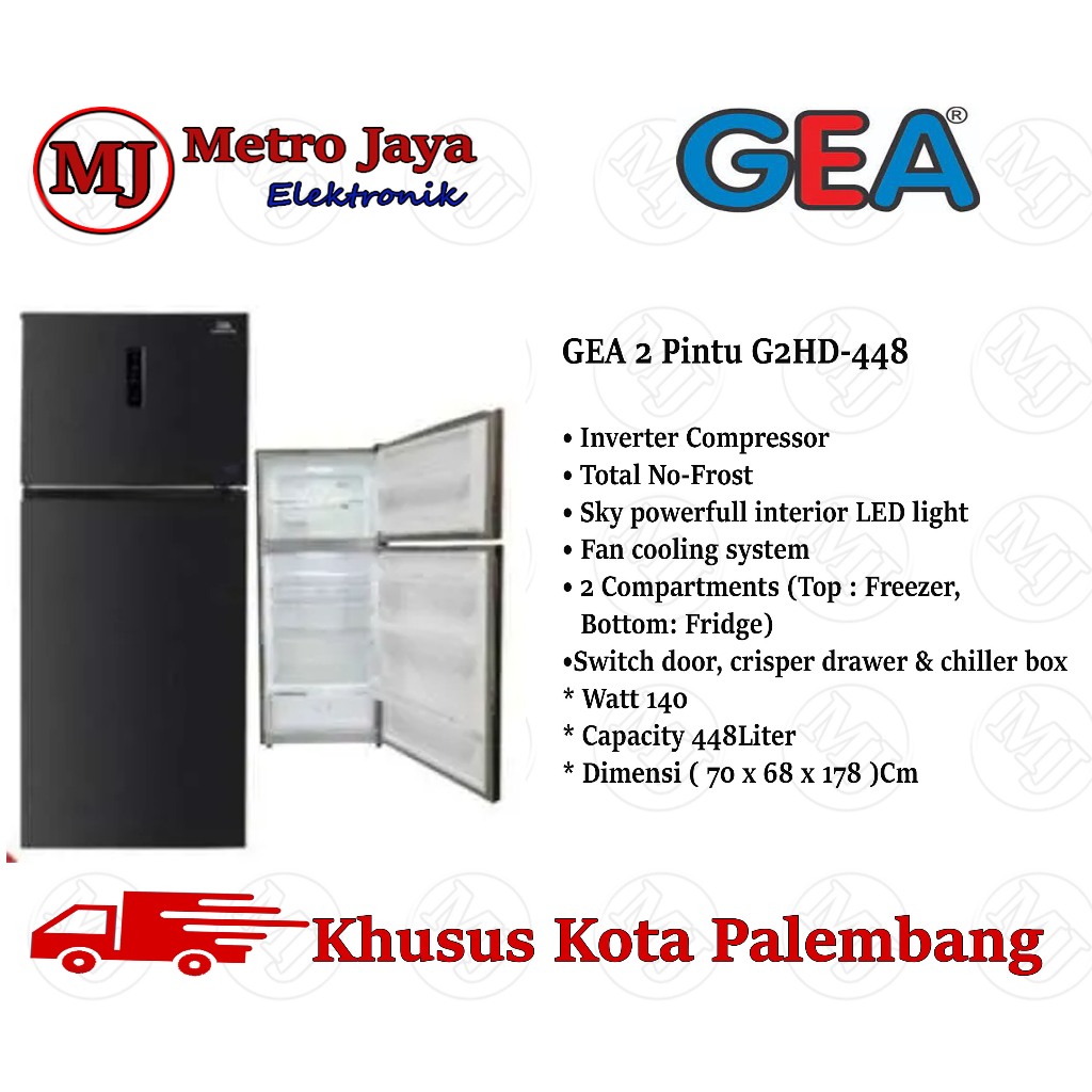 Jual GEA Kulkas 2 Pintu Inverter G2HD-448 Black Inox 448L G2HD448 No Frost | Shopee Indonesia