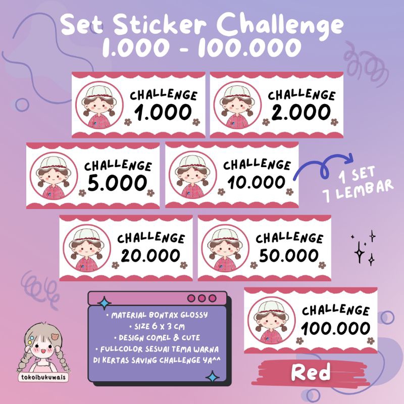 Jual STICKER CHALLENGE CUTE AESTHETIC-VOL 2 ( 1 SET ISI 7 LEMBAR ...