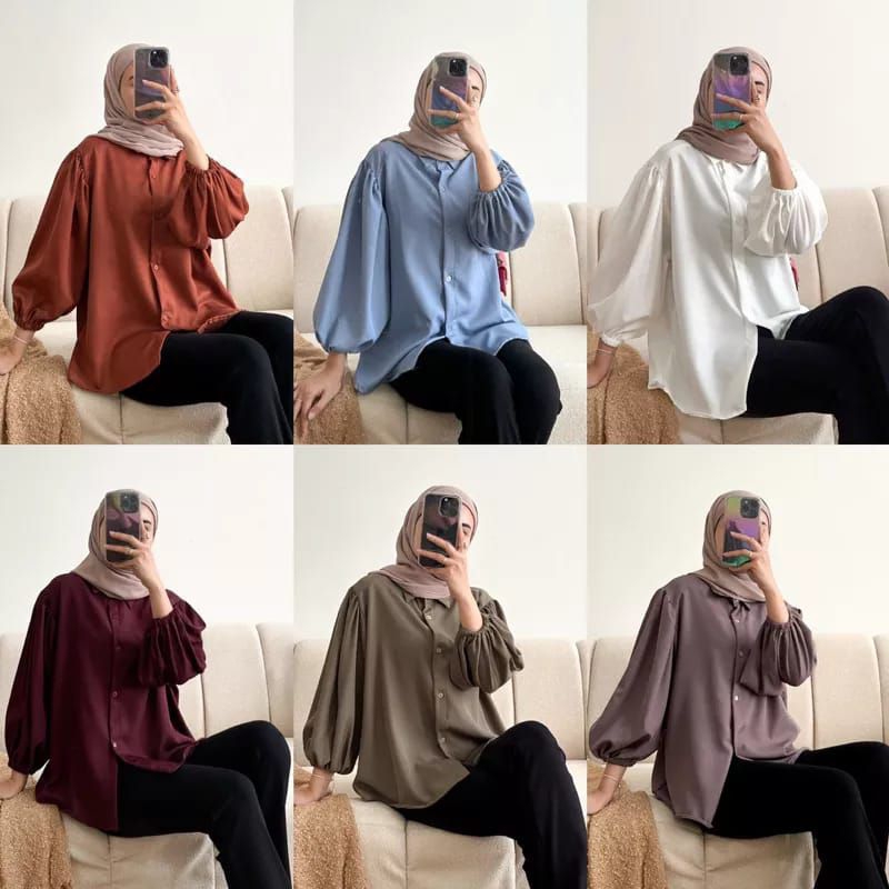Jual Atasan Wanita Polos Shakila Zea PUFFY// Blouse Crop Wanita /Kemeja ...