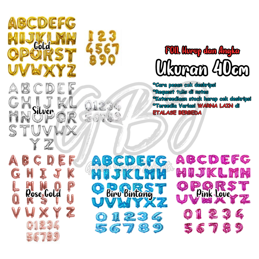 Jual (SATUAN) Balon Foil ANGKA DAN HURUF - 40cm (Gold, Silver, RG, BB ...