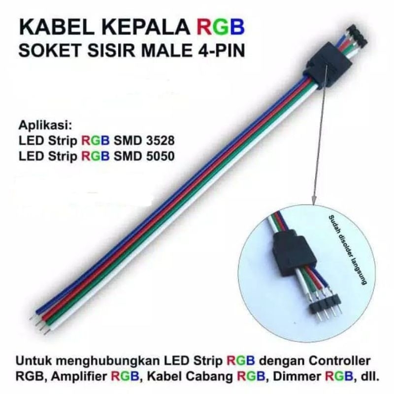 Jual Soket Kabel Buntung Sambung RGB + PIN 4 SISIR Led Strip SMD 5050 ...