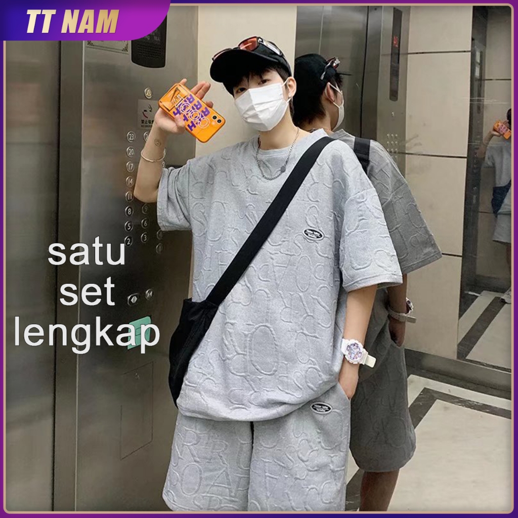 Jual setelan pria satu set kekinian setelan pria korean style Kaos pria ...