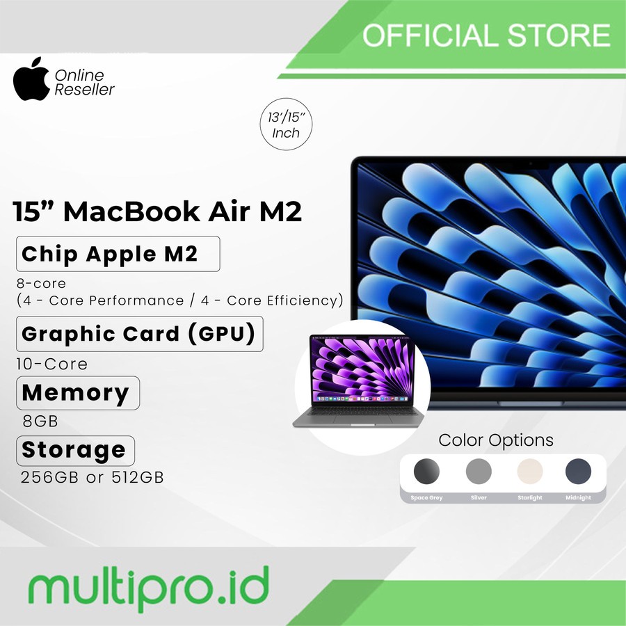 Jual Laptop Apple 15-inch MacBook Air M2 Silver 512GB Garansi Resmi ...