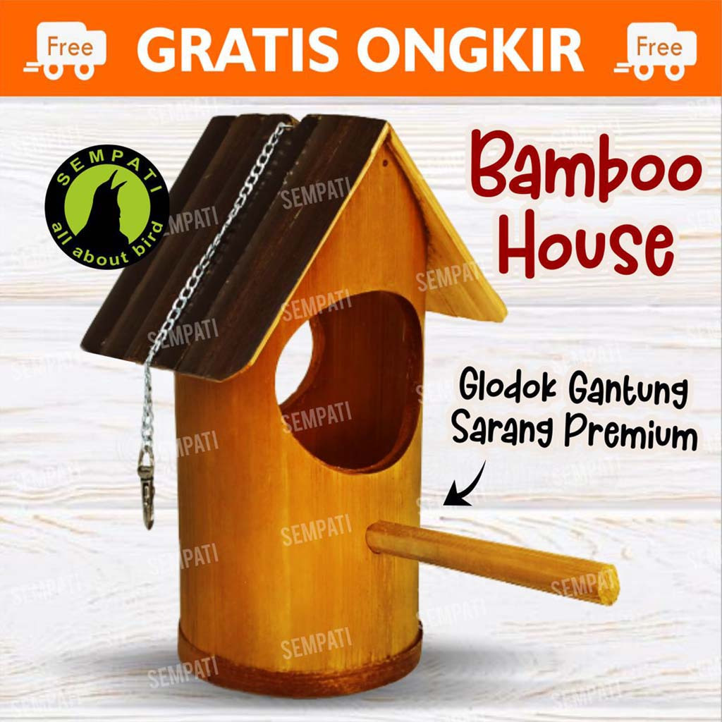 Jual Glodok Bambu Model Rumah Atap Gantung Sarang Telur Burung Parkit ...