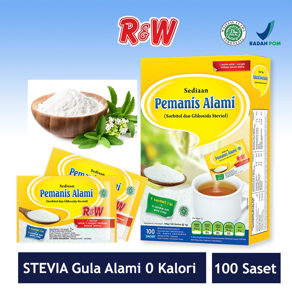 Jual Pemanis Alami Gula Stevia Rendah Kalori Sweetener Rajawali R&W RW ...