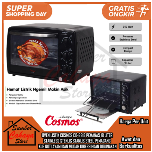 Jual [Kargo] OVEN LISTRIK LESTERIK COSMOS 9918 PEMANAS 18 LITER 18L ...