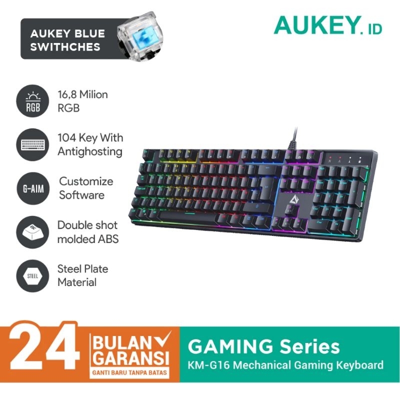 Jual Aukey KM G16 Original Keyboard Mechanical RGB Blue Switch Garansi ...