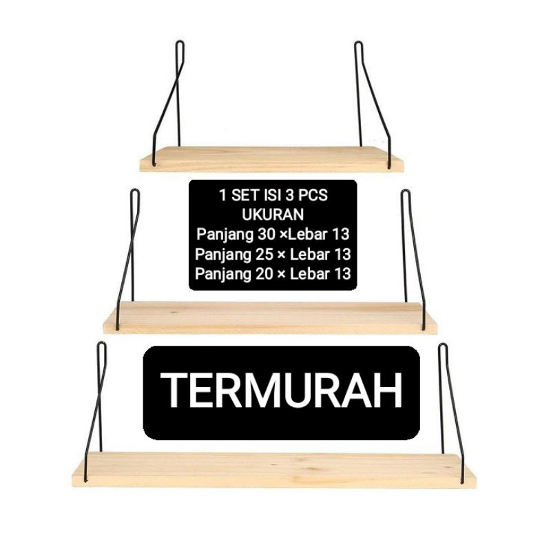 Jual Rak dinding tempel Kayu 1 SET (ISI 3 PCS ukuran 30,25,20) Rak kayu ...