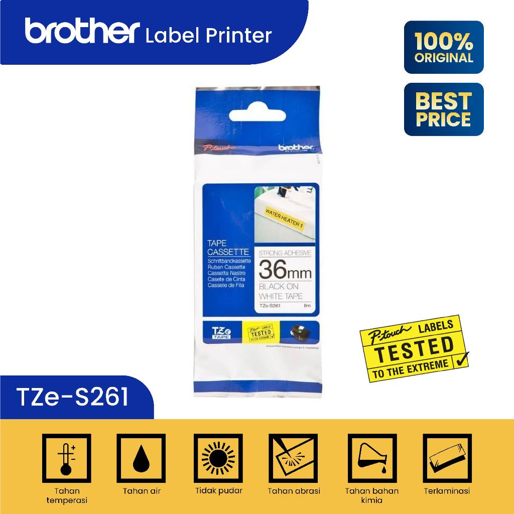 Jual Brother Label Tape TZE-S261 36mm Strong Adhessive Black On White ...