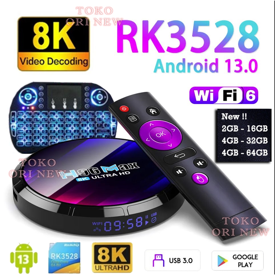 Jual NEW TV Box 4K Android 13 H96 MAX 4GB 64GB 32GB Bluetooth Vidio Wifi Youtube tipi dual mira ...