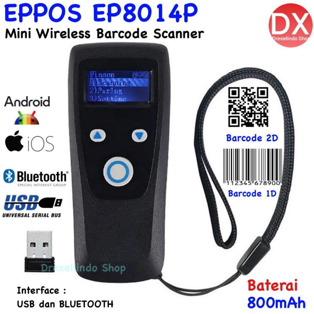 Jual Barcode Scanner Wireless Bluetooth USB 1D/2D EPPOS EP8014P ...