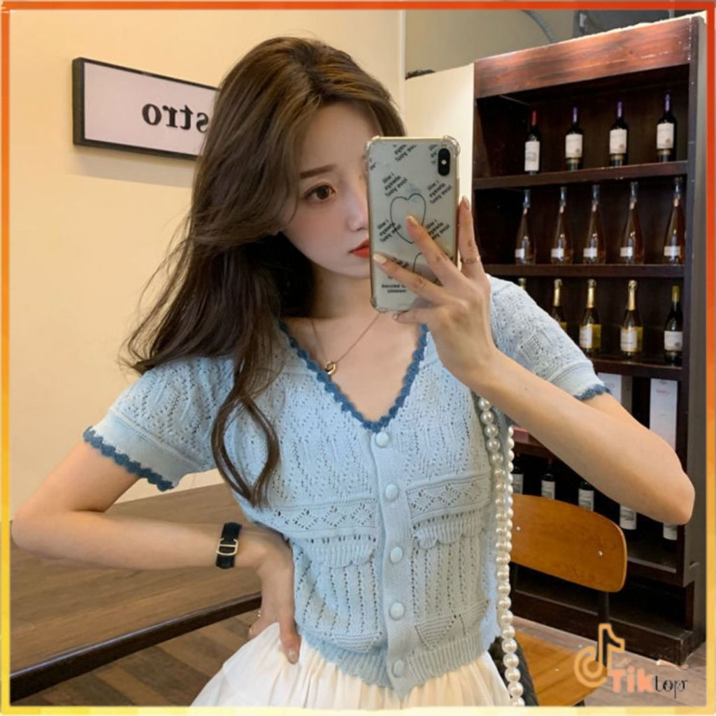 Jual 【Tiktop】Pakaian Wanita Baju Atasan Lengan Pendek Import Rajut ...