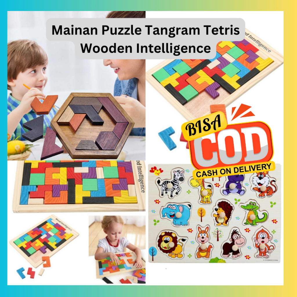 Jual Mainan Puzzle Tangram Tetris Wooden Intelligence | Shopee Indonesia