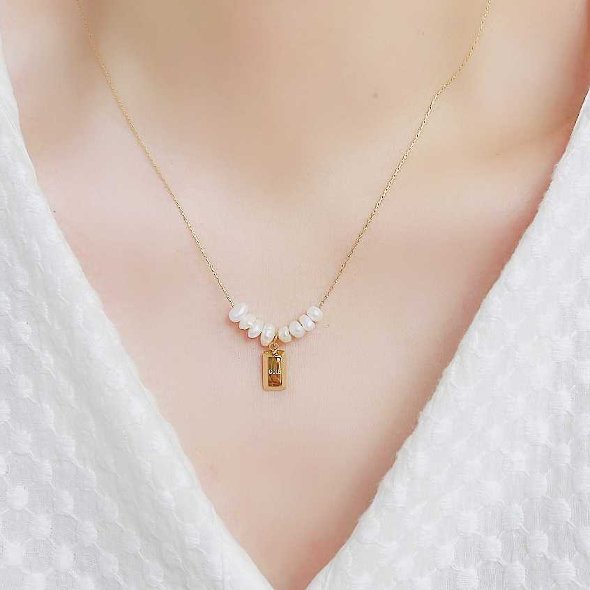 Jual Meimai.Co Kalung Liontin Gold Batang With Pearl -K38- Kalung ...