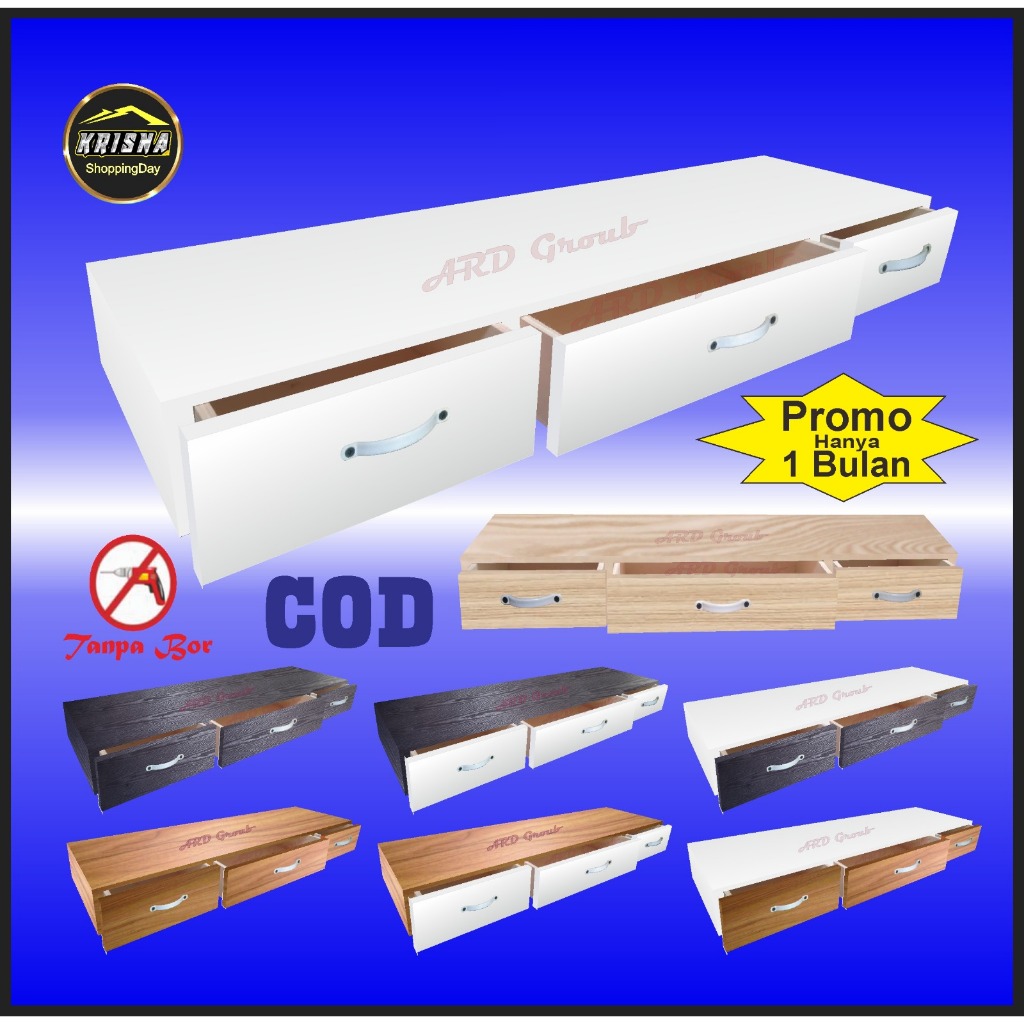 Jual (RL 012)Rak Dinding Ambalan Laci Minimalis 3 pintu Melayang / Meja ...