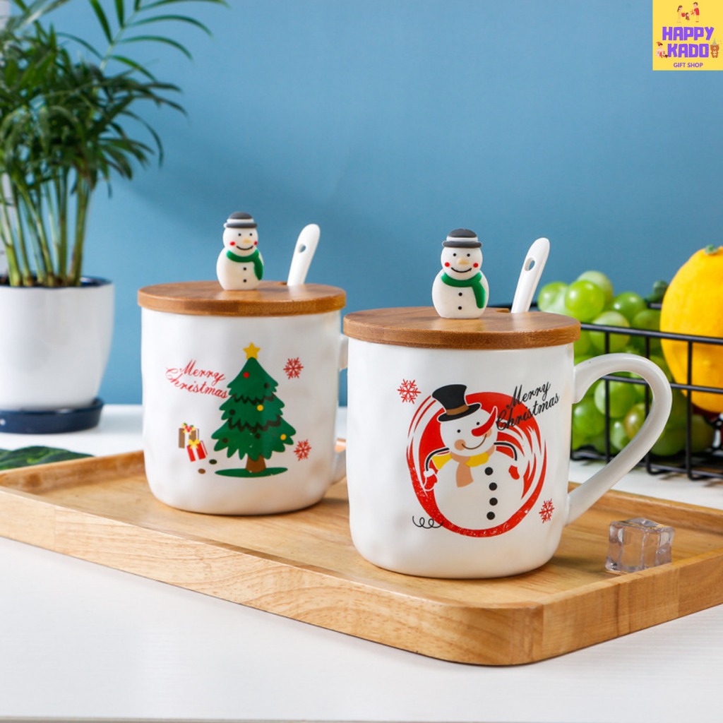 Jual Gelas Mug Natal Tutup Kayu Keramik Christmas Gift Hadiah Natal ...